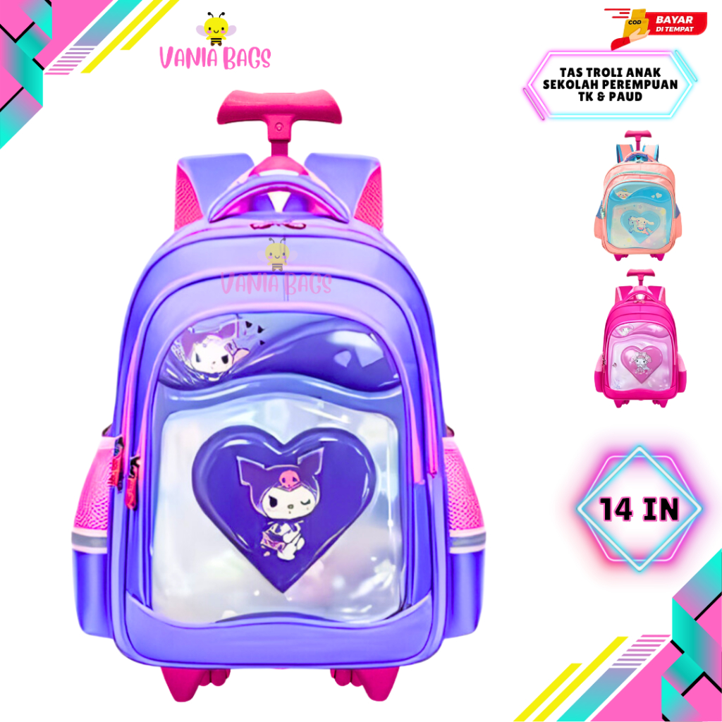 Jual tas koper anak perempuan tk dan paud bacpack troli gambar kartun kuromy timbul glosy import ...