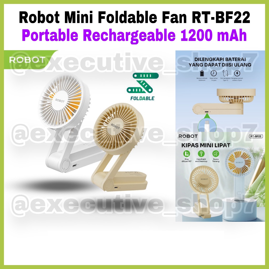 Jual Robot Mini Foldable Fan RT-BF22 - Portable Rechargeable 1200 mAh ...