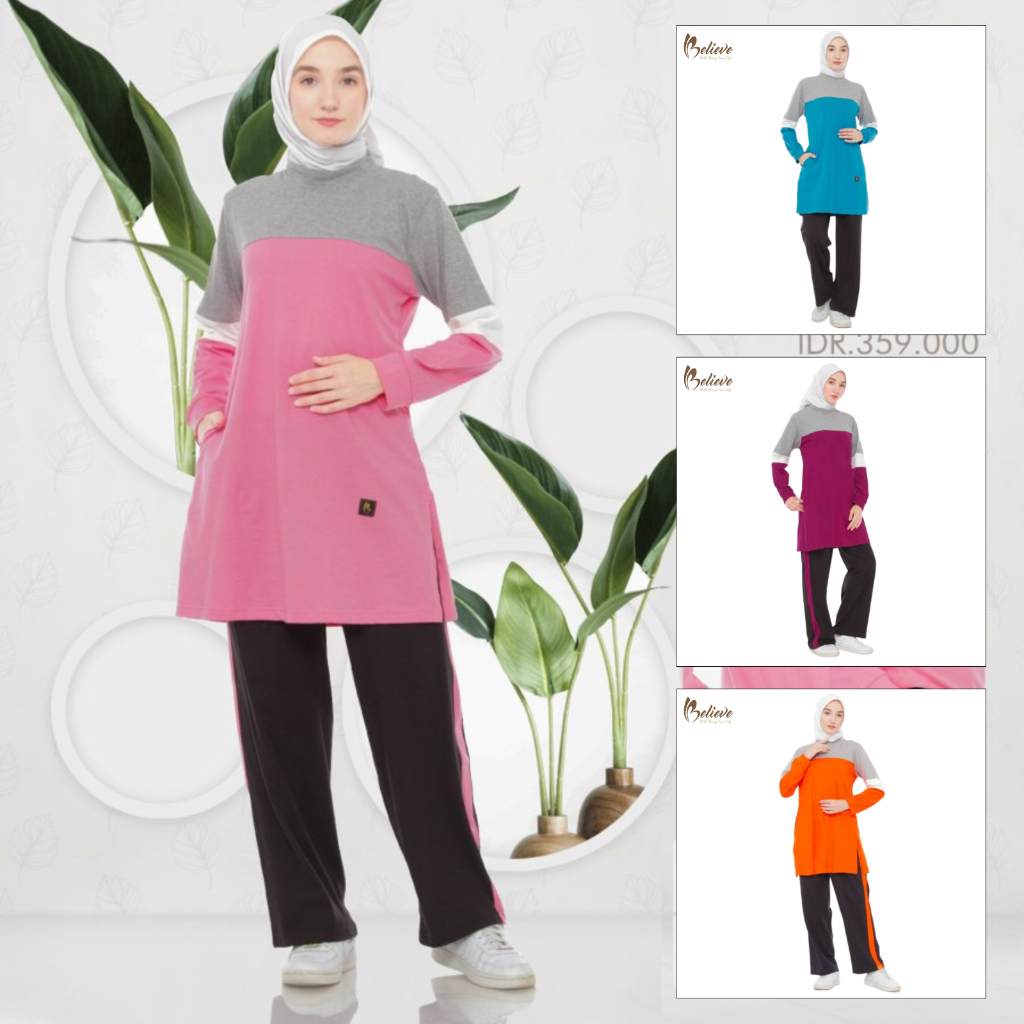 Jual Believe BMS 44 Setelan Baju Olahraga Wanita Muslim Muslimah Kaos Katun Combed Adem Senam ...