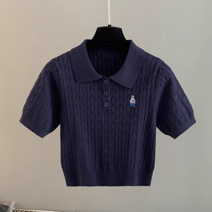 Jual 【boll.id】Kaos Rajut Wanita/Kaos Rajut Wanita Lengan Pendek/Polo ...