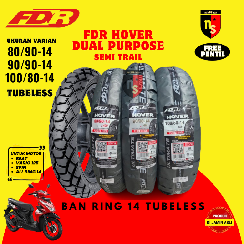 Jual ban motor ring 14 fdr hover ultimte ban semi trail uk 80/90 90/90 ...