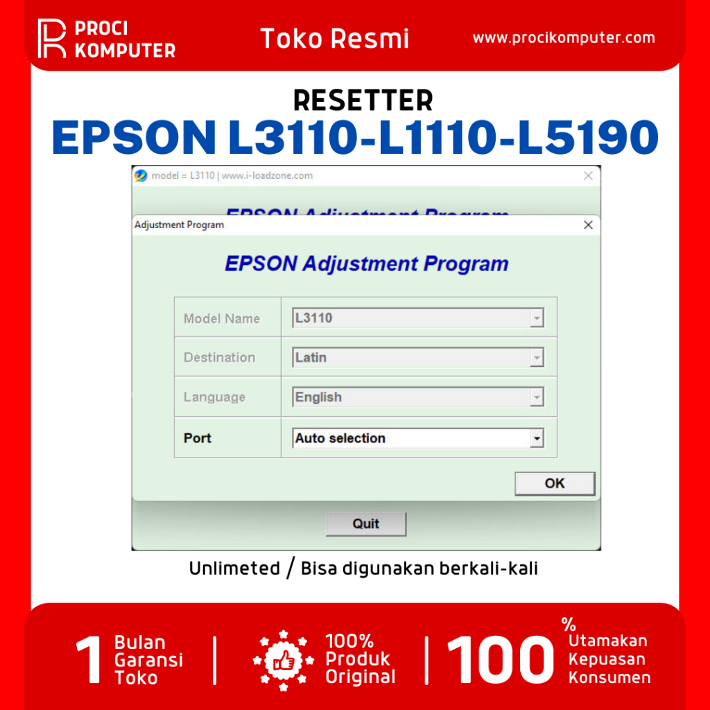Jual Software Resetter Epson L3110, L1110, L5190 Full Version + Cara ...