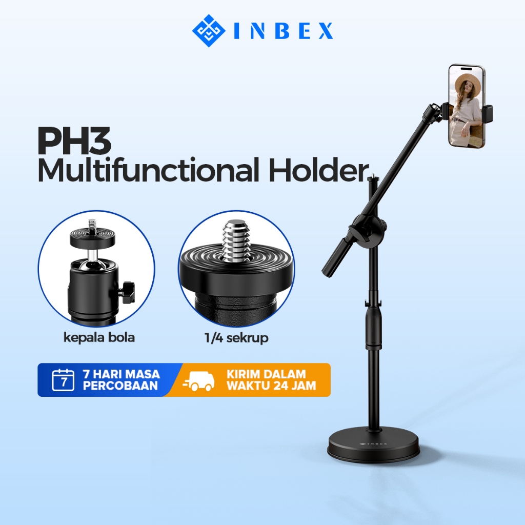 Jual INBEX PH3 Overhead Phone Stand Holder Stand +Ring Light/Panel ...