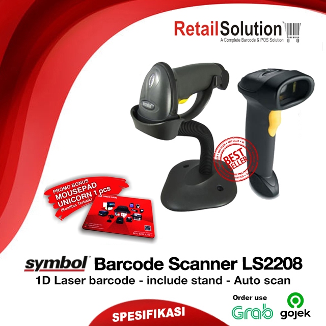 Jual Barcode Scanner 1D USB Auto Scan - Symbol LS-2208 / LS2208 USB ...