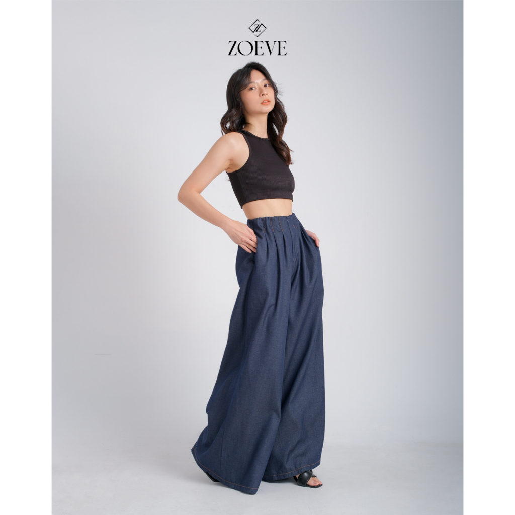 Jual ZOEVE Anaz Denim Pants - Celana Panjang Wanita Jeans Kulot Lebar ...
