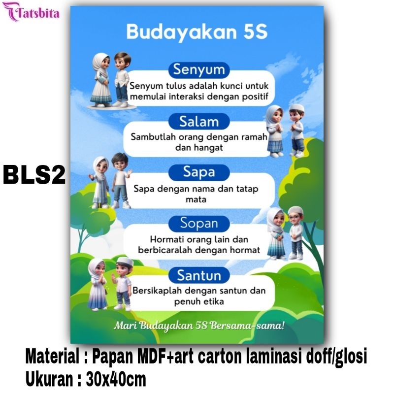 Jual TATSBITA Pajangan Hiasan Dinding Dekorasi Wall Decor Budayakan 5S Senyum, Salam, Sapa ...