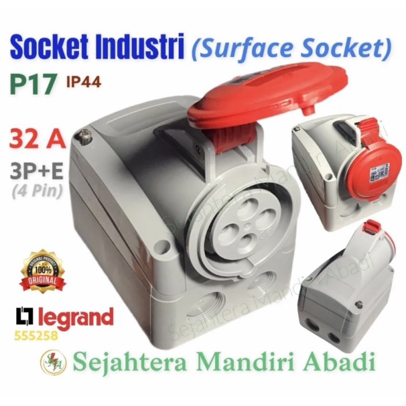 Jual Surface Socket P17 Legrand 32A 3P+E (4pin) 555258 Soket Industri ...