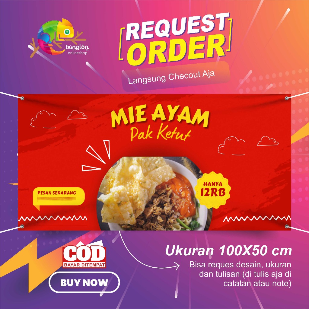 Jual Spanduk Banner Merah Kuning Lucu Promosi Mie Ayam Spanduk | Shopee ...
