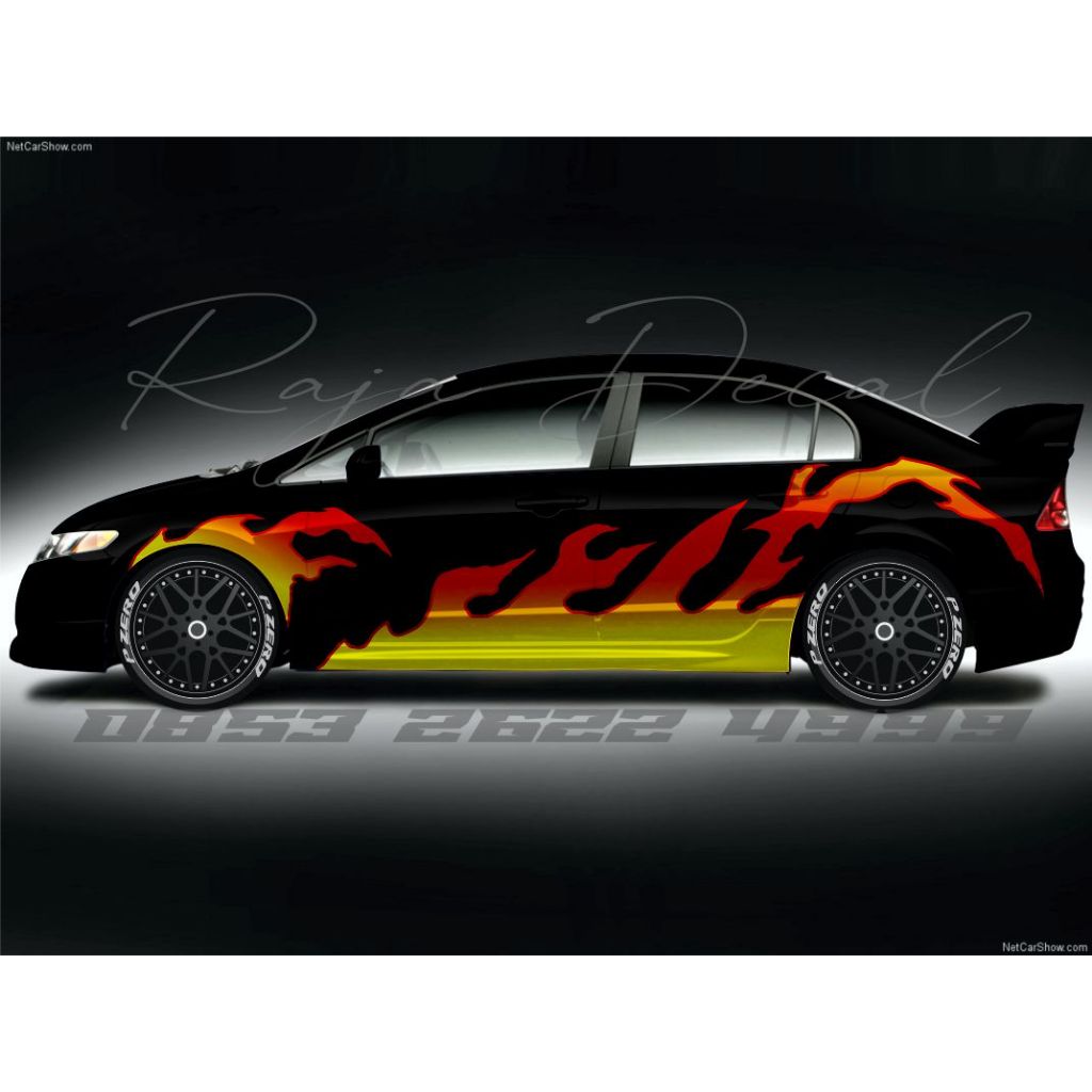 Jual Sticker Striping Mobil Honda Civic FD Motif Api Kanan Kiri ...