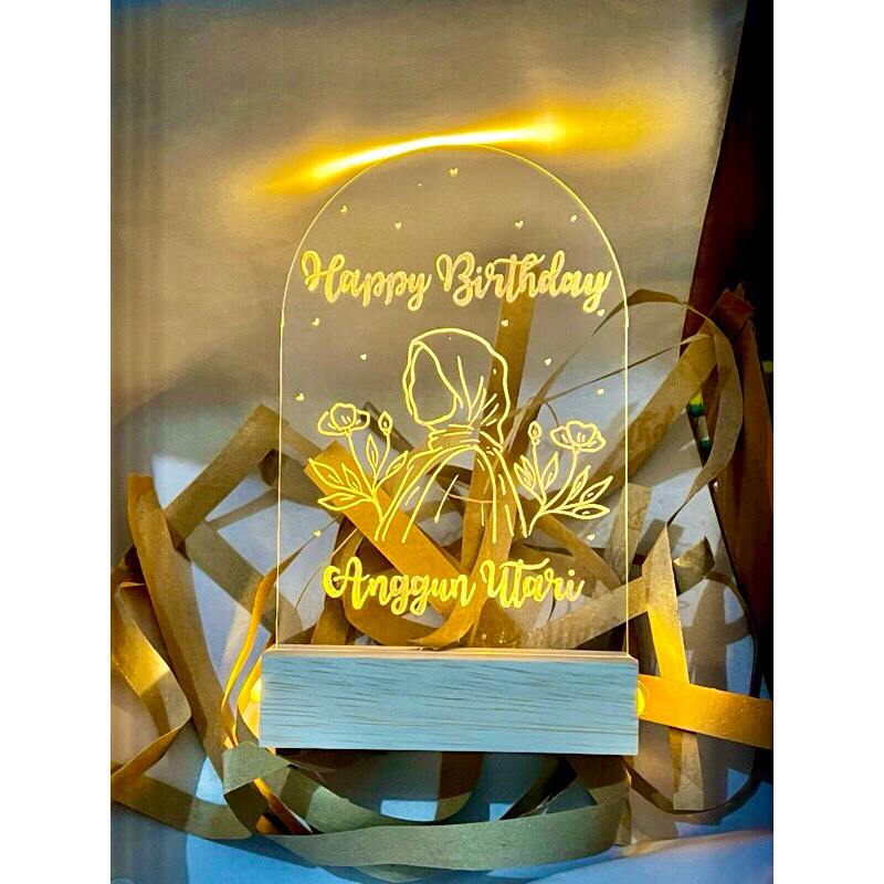 Jual Custom Gift Acrylik Led Lampu Sketsa Handwriting kado wisuda Happy ...