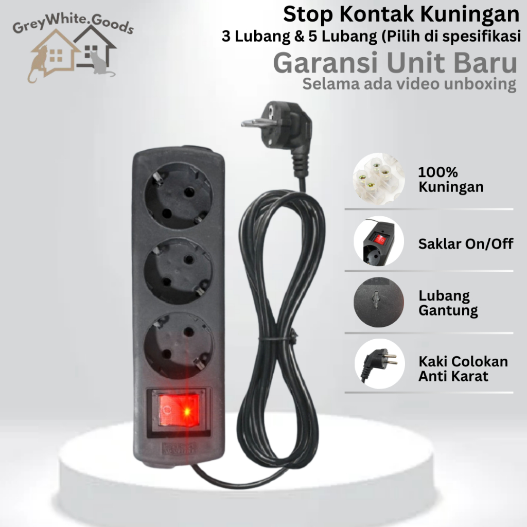 Jual Kabel Stop Kontak kuningan Multi Cabang Steker 3 lubang 5 lubang ...