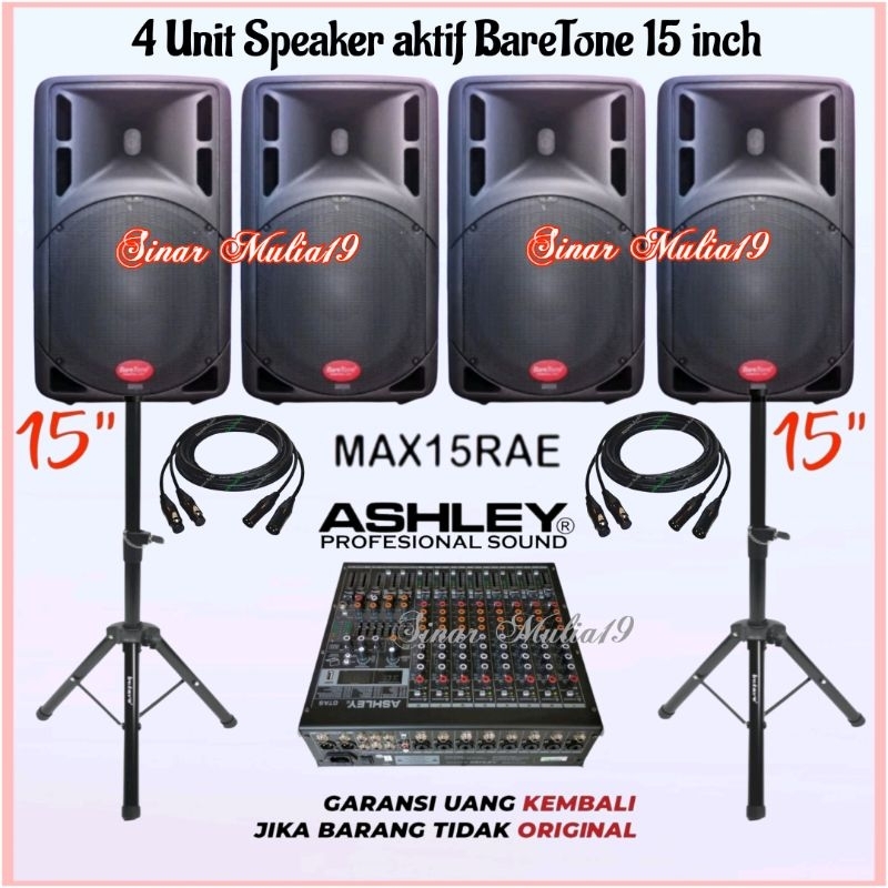 Jual Paket Sound System 4 Unit Speaker Aktif 15 Inch BareTone MAX15RAE Mixer 10 Channel Ashley ...