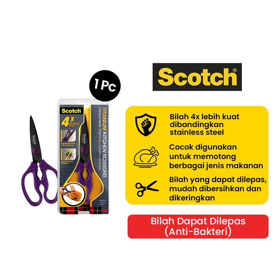 Jual Scotch 3M Gunting Dapur Titanium Kitchen Scissors KS-DT Purple 9 ...