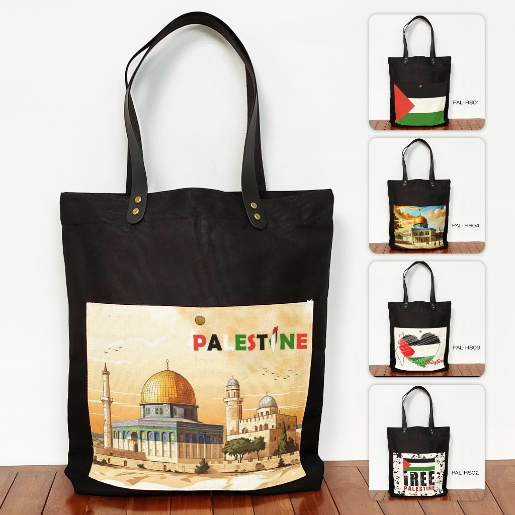 Jual Totebag Canvas Hitam Saku Seri Palestina Tas Palestine | Shopee Indonesia