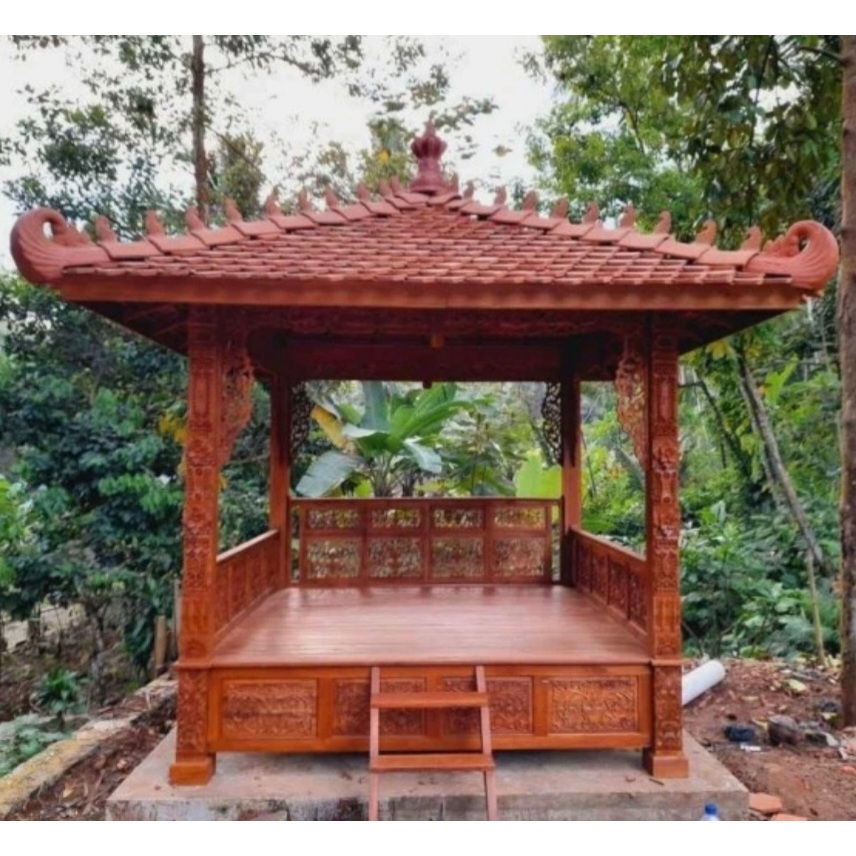 Jual Gasebo Ukir Jepara Kayu Jati Model Terbaru Saung Kayu Atap Genteng ...