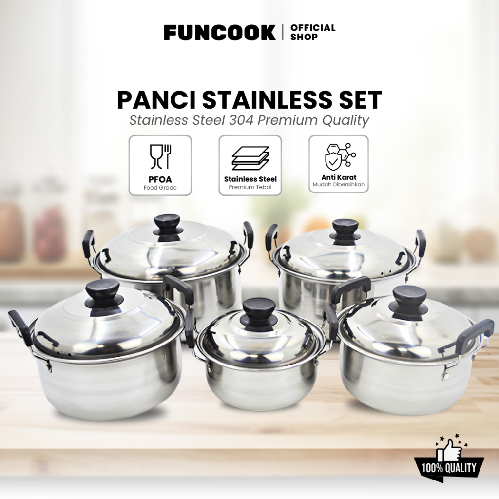 Jual FUNCOOK 5in1 Panci Steamer Set Stainless isi 5 pcs Bahan Tebal ...