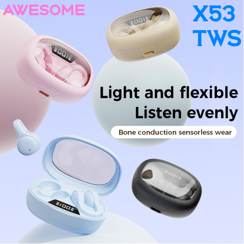 Jual (COD) X53 Ear Clip Bluetooth Earphone BT5.3 TWS Open Ear Headset Nirkabel Olahraga dengan ...