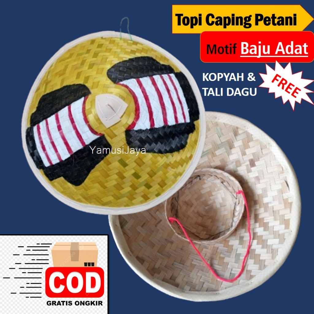 Jual [BISA CUSTOM] Topi Caping Petani Motif Baju Adat - Caping Bambu ...