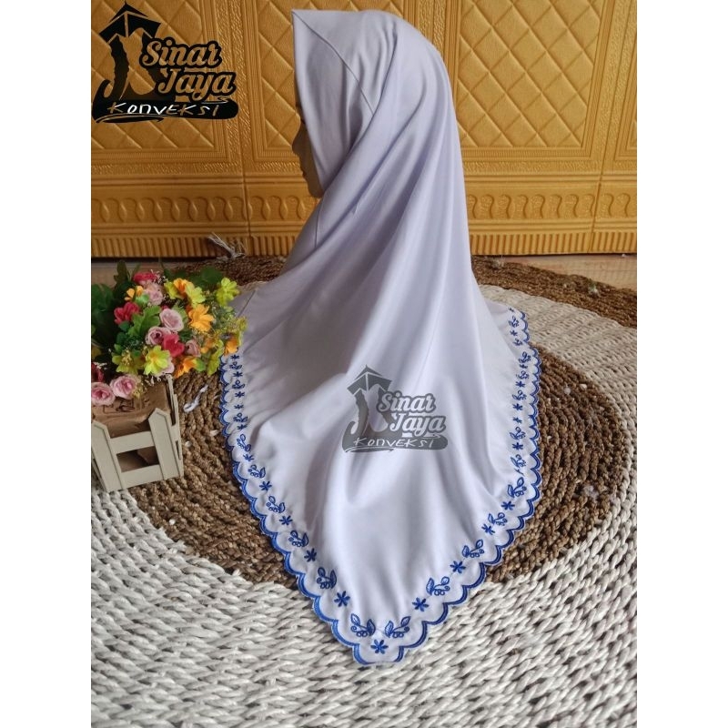 Jual Jilbab Putih Segi Empat Bordir Polino Silk Super, Polymicro ...
