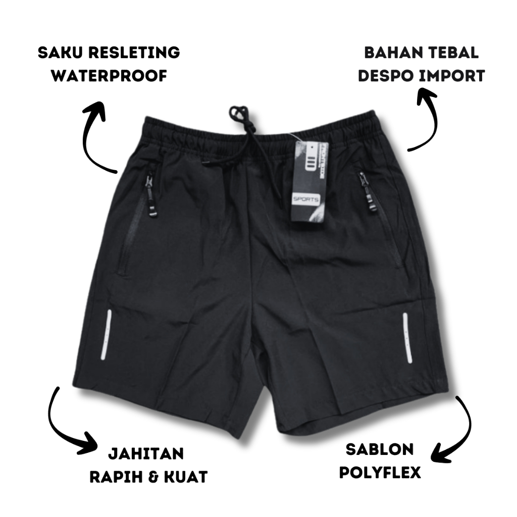 Jual Celana Pendek Parasut Saku Resleting Waterproof Pria Wanita ...