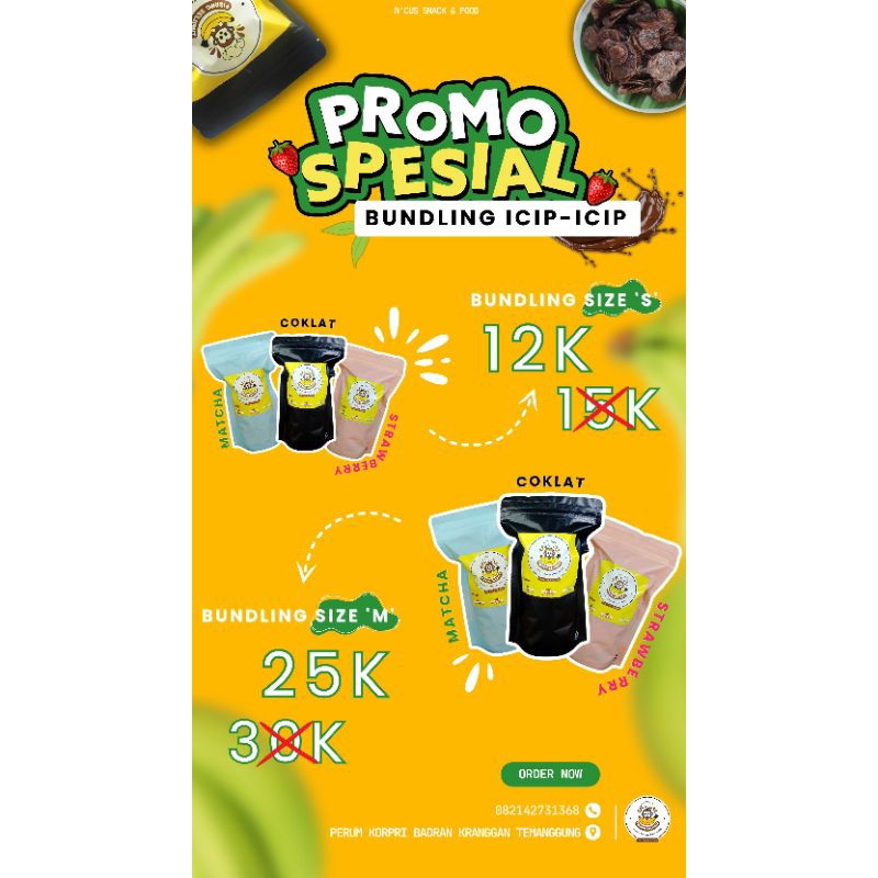 Jual N'CUS SNACK PISANG SELIMUT BUNDLING 3 RASA (COKELAT, STRAWBERRY ...