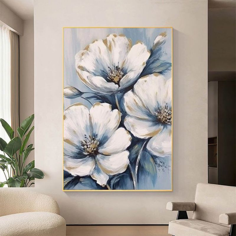 Jual lukisan bunga tekstur timbul minimalis modern include frame ...