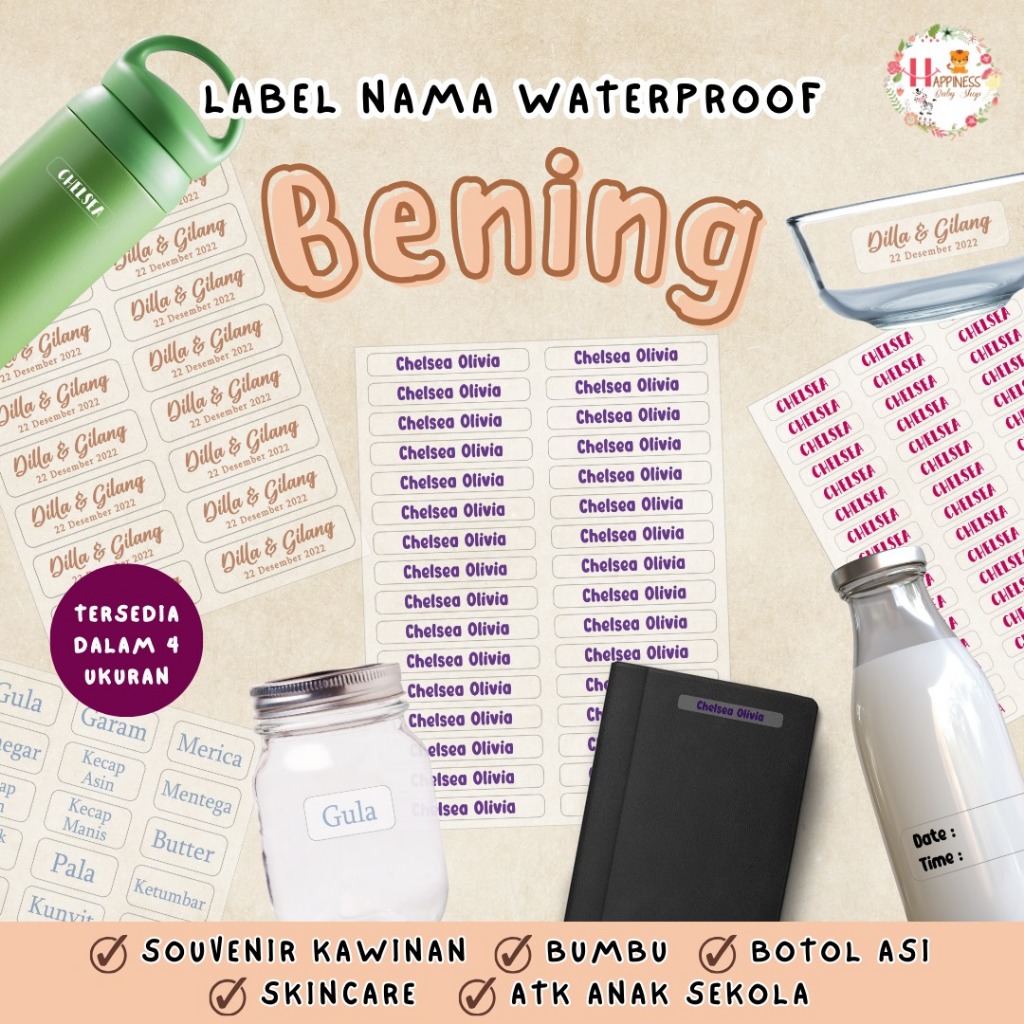 Jual Stiker / Sticker Label Nama Bening / Transparant Custom Label Nama ...