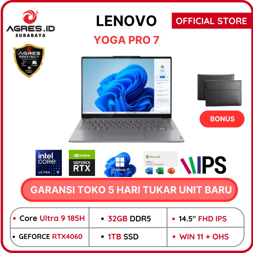 Jual LENOVO YOGA PRO 7 14 TOUCH ULTRA 9 185H RTX4060 8GB/ 32GB 1TB W11+OHS 14.5 3K 120HZ ...