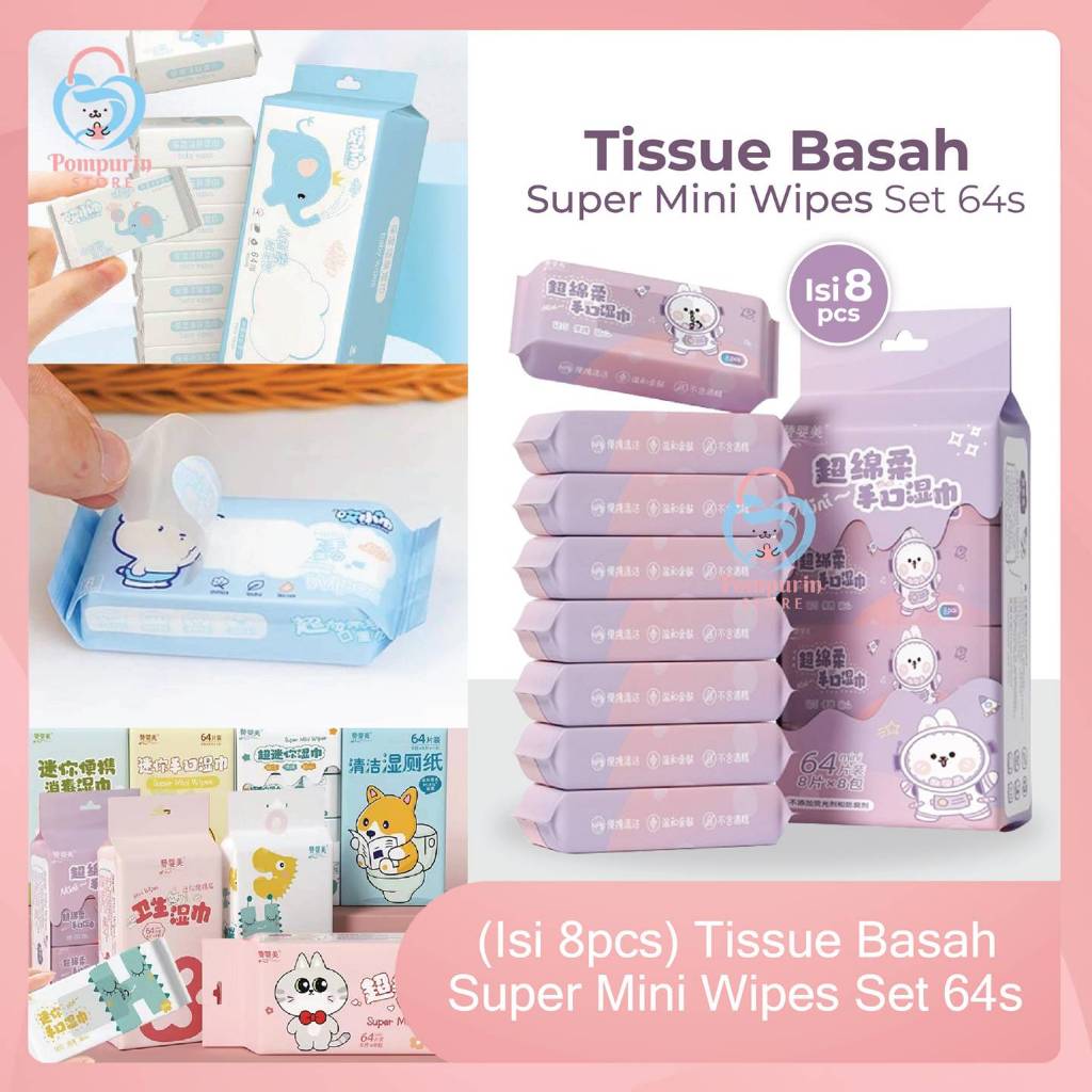 Jual (Isi 8pcs) Tissue Basah Super Mini Wipes Set 64s - Tisu Basah ...