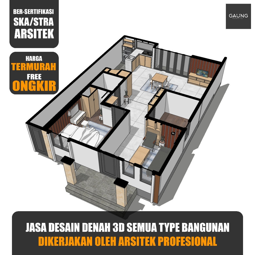 Jual Jasa Gambar Denah Layout 3D Berwarna Rumah Kos-Kosan Kantor ...