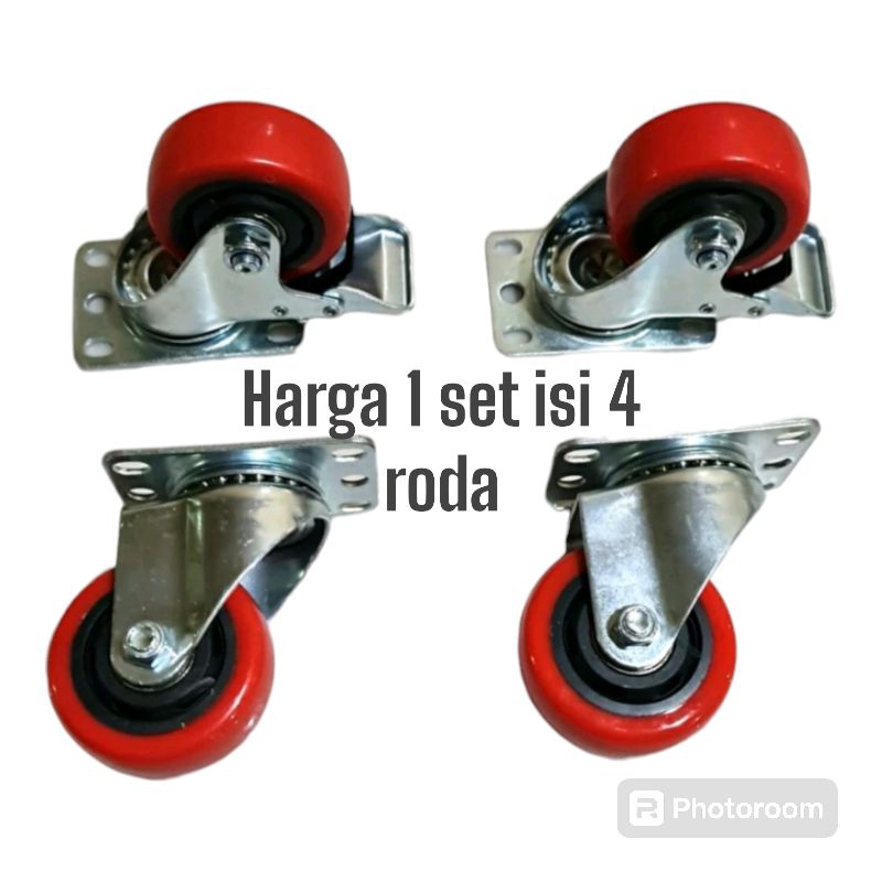 Jual Roda pu merah 3 inchi rem hidup mati harga satu set | Shopee Indonesia