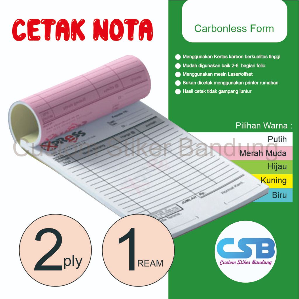 Jual CETAK NOTA 1 RIM 2 PLY / RANGKAP ( Custom NCR INVOICE BON ) 2ply ...