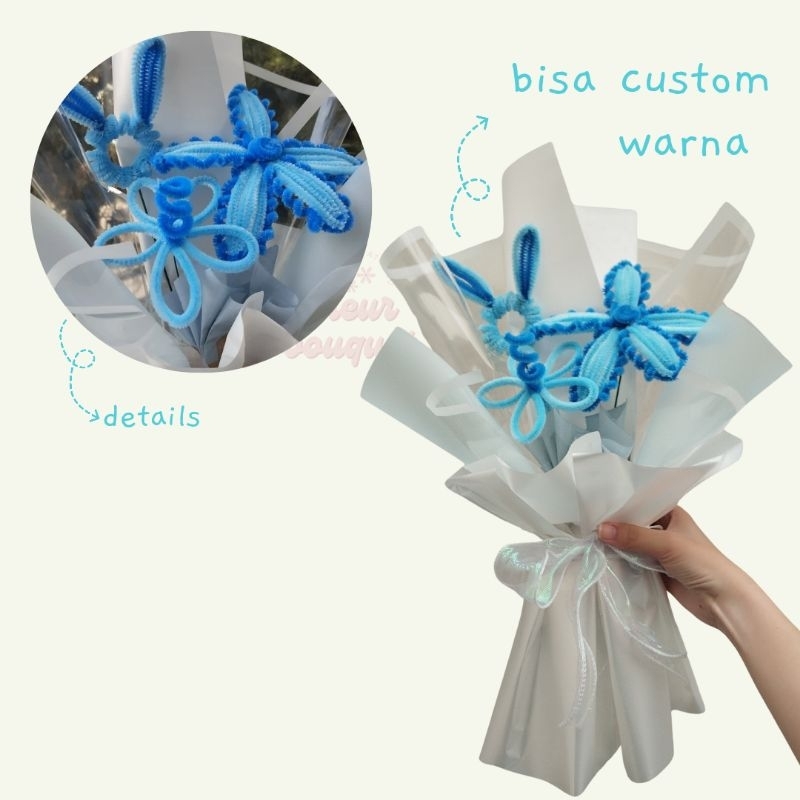 Jual Buket biru - Simple Buket Bunga Kawat Bulu | Buket Pipe Cleaner ...