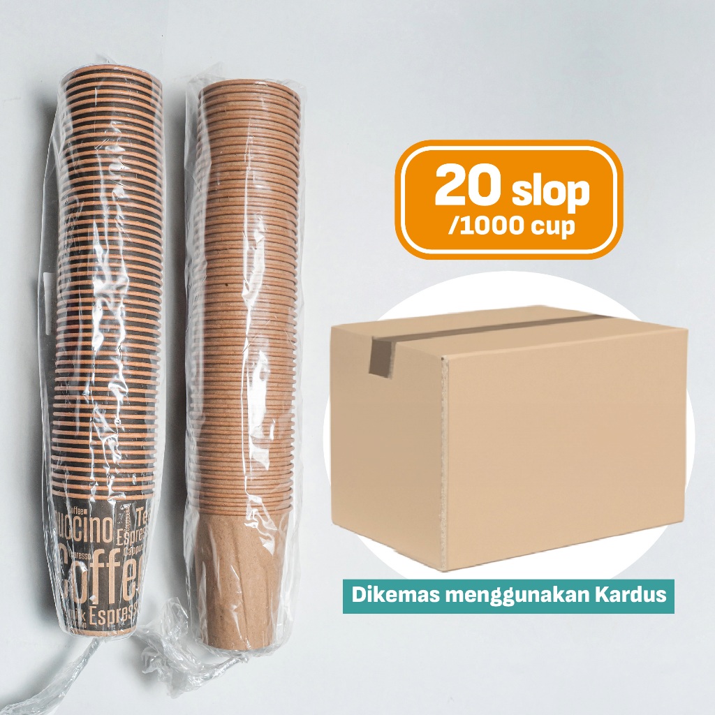 Jual 1 DUS - Paper Cup KRAFT Coklat 8 Oz / Gelas Kertas Tahan Panas untuk Kopi Teh - Polos/Motif ...