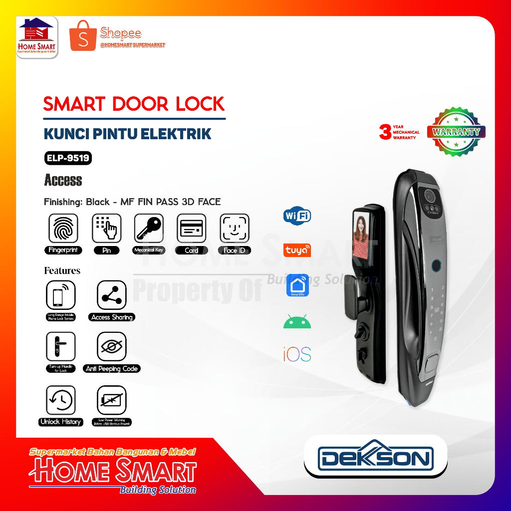 Jual Kunci Digital Dekson ELP 9519 MF Smart Door Lock Dekkson | Shopee ...