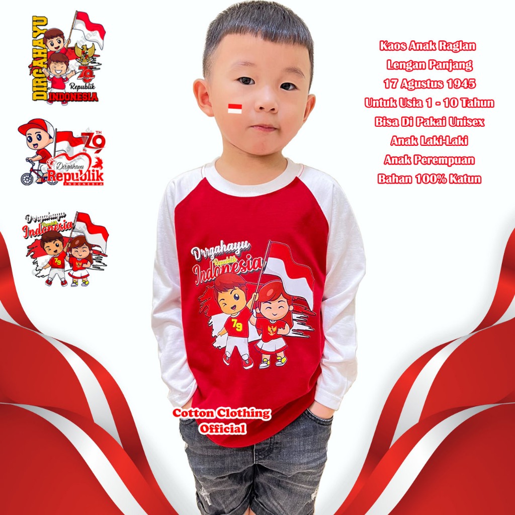 Jual Kaos 17 Agustus Anak Anak Raglan Lengan Panjang Unisex | Kaos ...