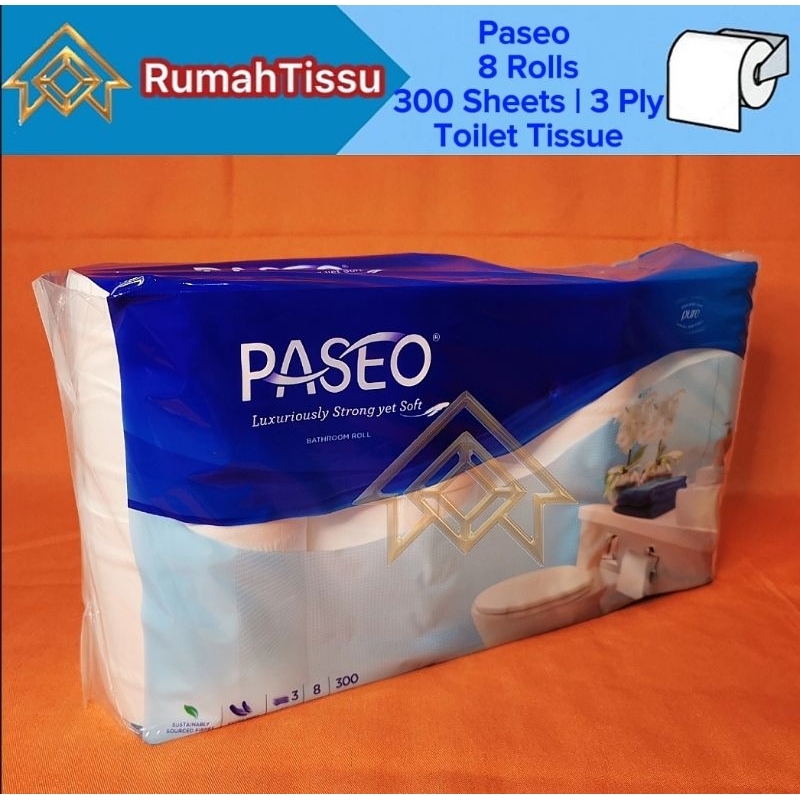 Jual Paseo Elegant Tissue Toilet Core Non Emboss 8 Rolls 300 Sheets 3 Ply Murah | Shopee Indonesia
