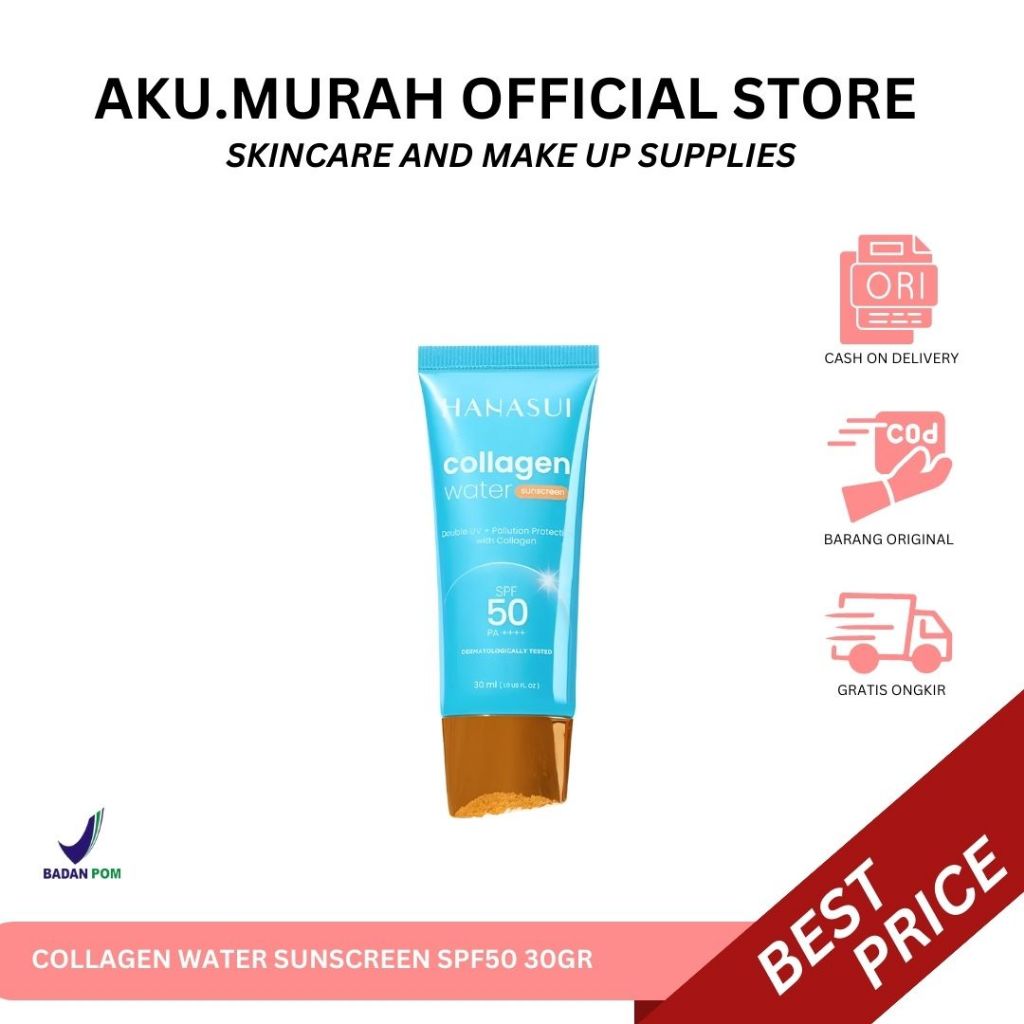 Jual HANASUI COLLAGEN WATER SUNSCREEN SPF 50 PA ++++ 30gr [BOTOL BIRU ...