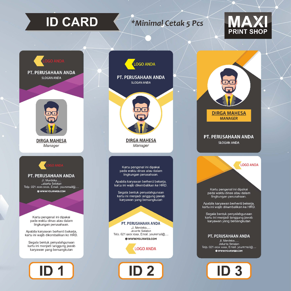 Jual MAXI - Cetak Kartu ID Card Perusahaan/bahan PVC/Cetak Custom id ...