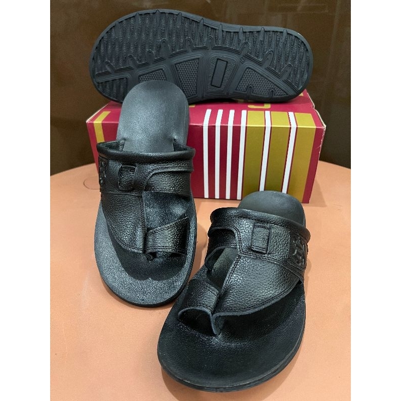 Jual Sendal Pria K105 Black Hitam Coklat Bahan Kulit Asli Tahan Panas ...