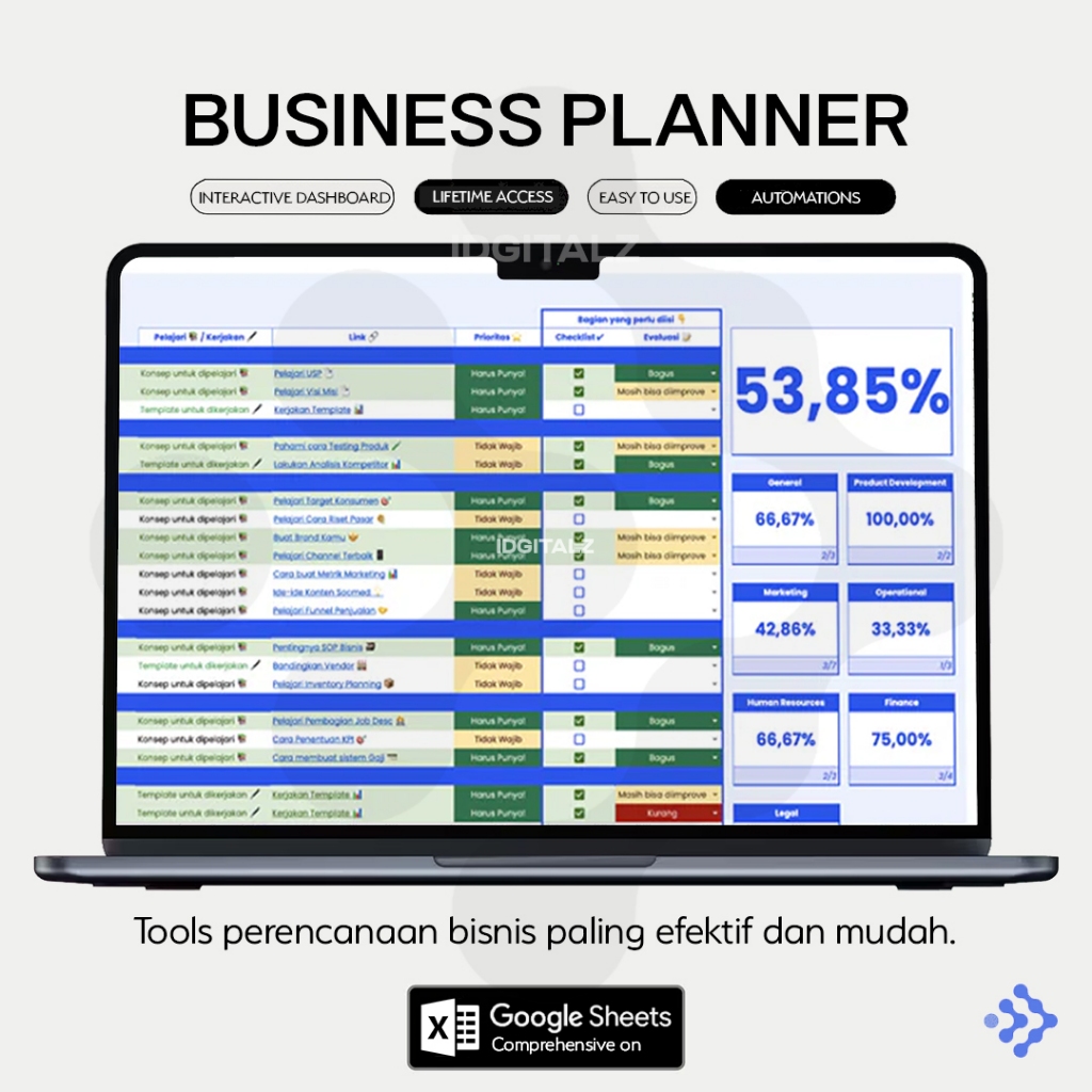 Jual [T096] Business Planner Template Google Sheet Spreadsheet - Tools ...