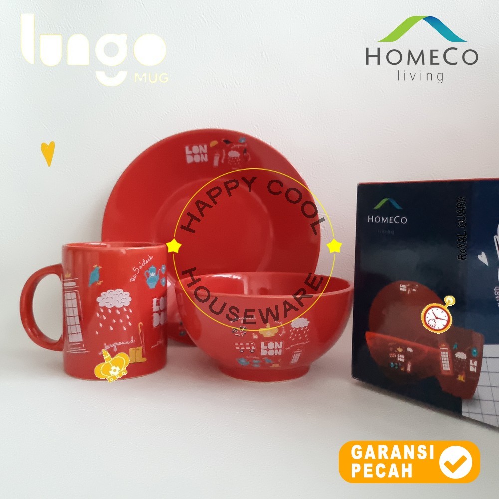 Jual HOMECO 3pcs LONDON Ceramic Dinner Set Piring 8in Mangkok 6in Mug 320ml Komplit | Shopee ...