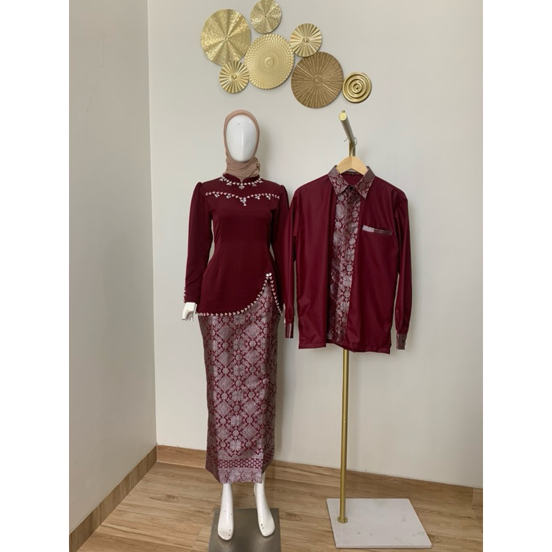 Jual Set Couple Amira Songket Maroon (Kemeja songket, Rok songket ...