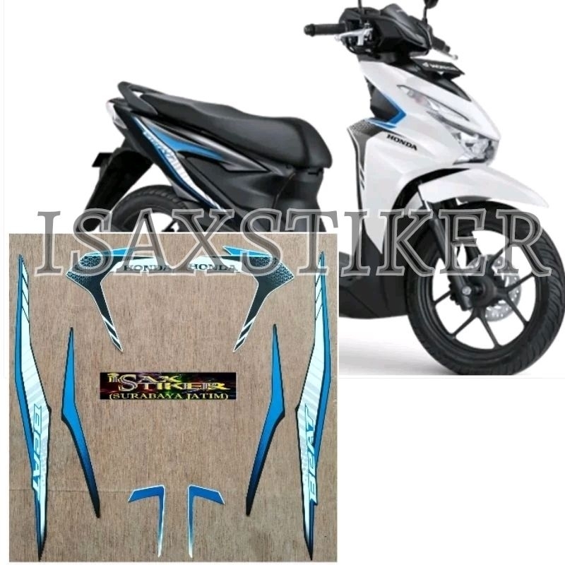 Jual Striping Original Honda Beat putih hitam Lis biru tahun 2024 ...