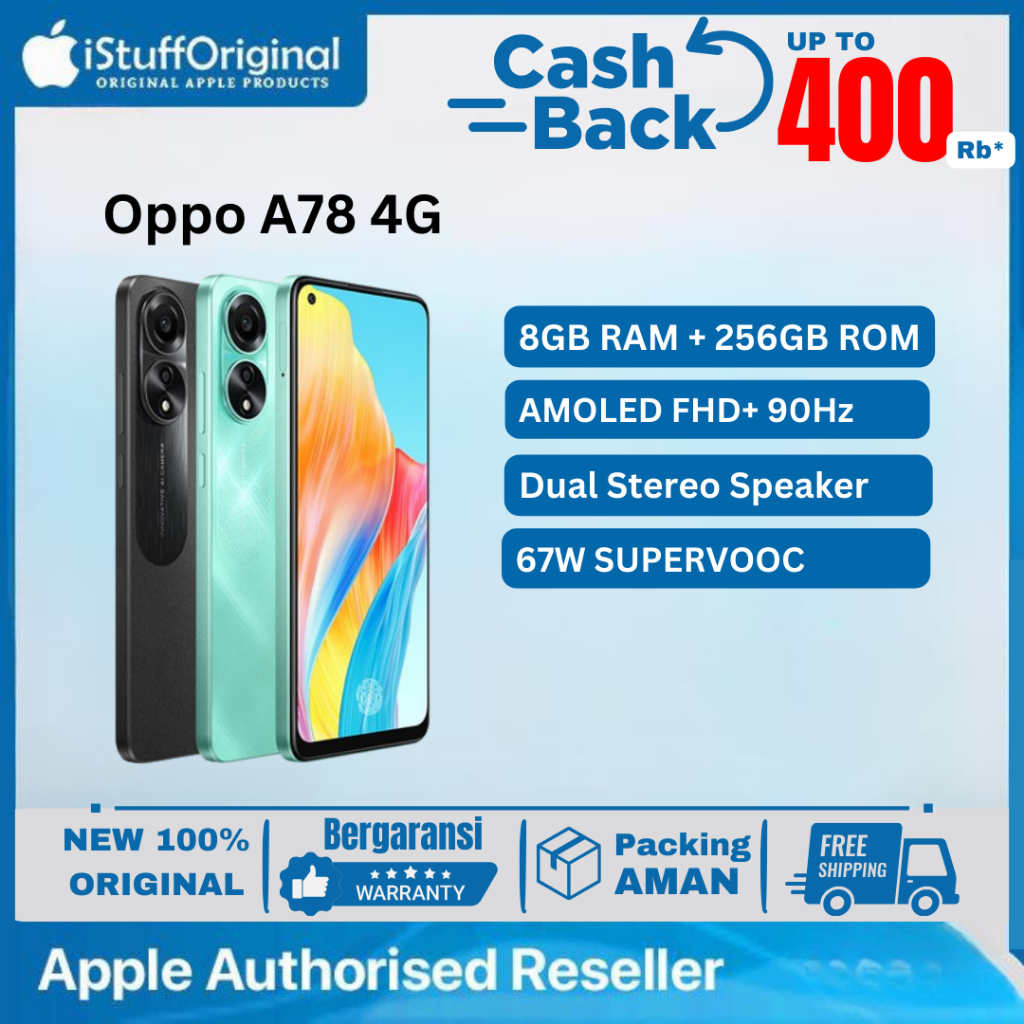 Jual Oppo A78 4G 8/256GB 67W SUPERVOOC Resmi | Shopee Indonesia
