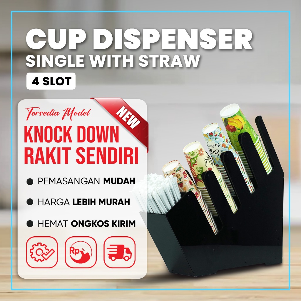Jual Rak Cup Holder / Rak Paper Cup Akrilik Single Bar With Straw 4 ...