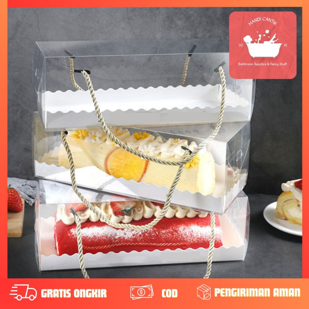 Jual Kotak Box Mika Tali EMAS Transparan Dos Persegi panjang Roll Cake ...
