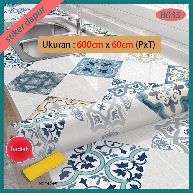 Jual wallpaper dinding dapur 6 meter X 60cm alumunium foil motif marmer ...