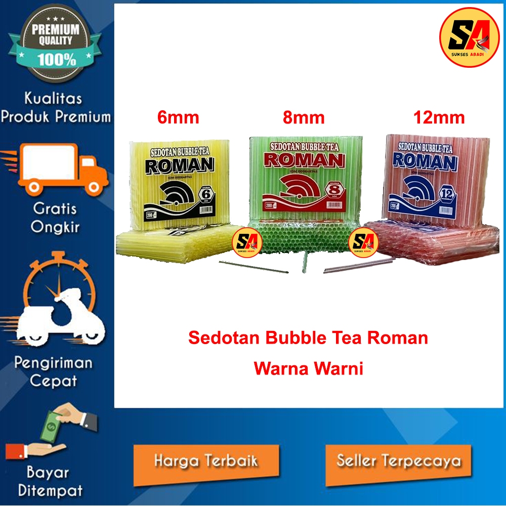 Jual Sedotan Boba Besar Bubble Tea Warna Warni Merk Roman Ukuran 6mm ...
