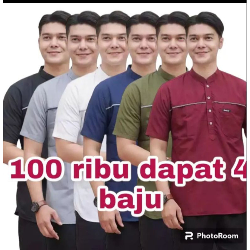 Jual 100 RIBUAN DAPAT 4 BAJU KOKO KURTA LIS DADA LENGAN PENDEK Full ...